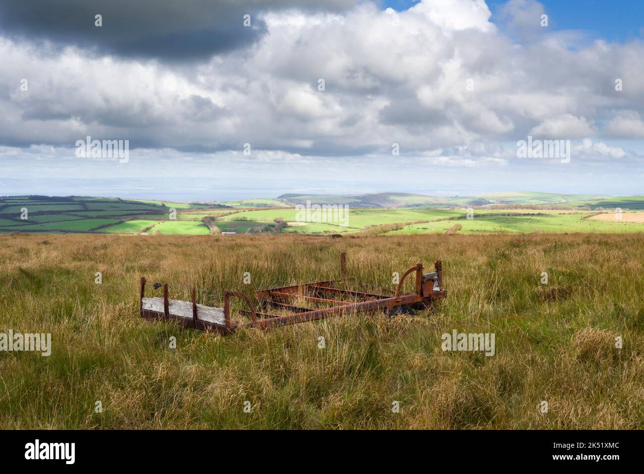 An old farm trailer in heathland at the north side of The Chains on the ...