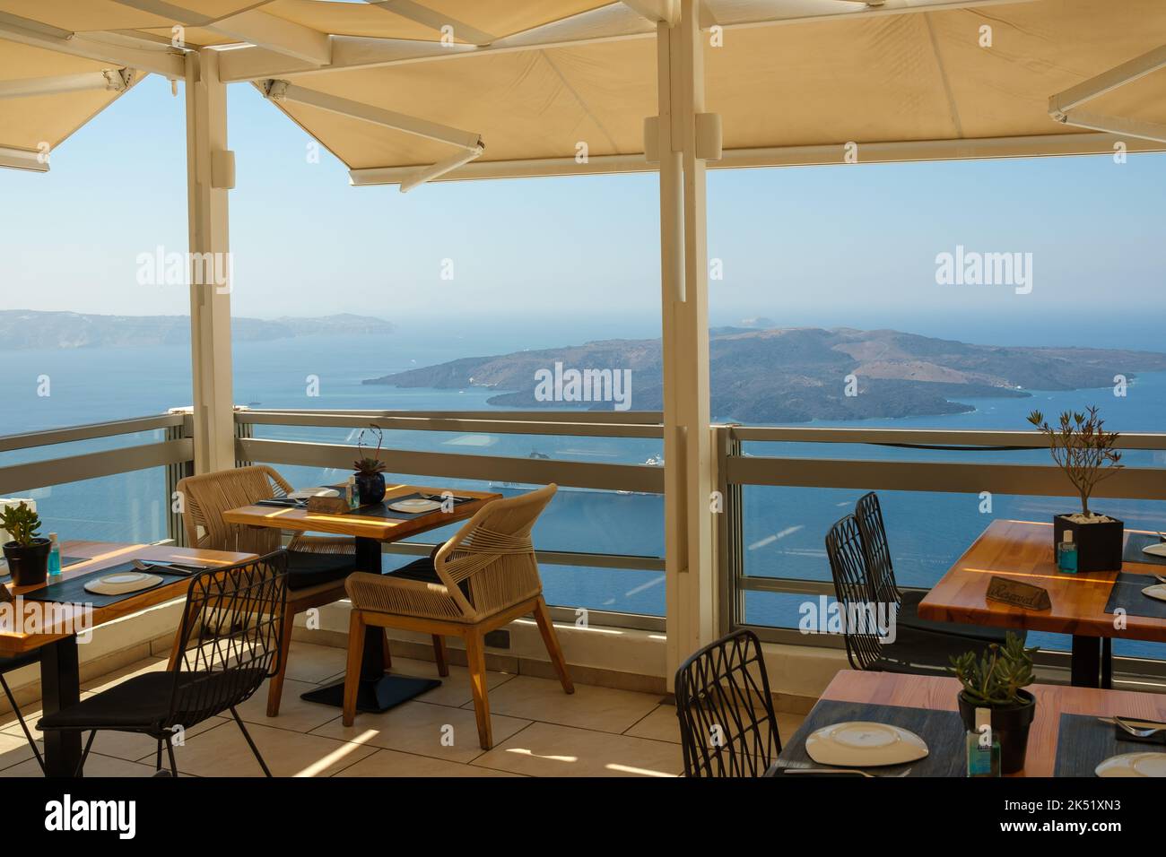 Fira, Santorini - September 4, 2022 : View of a beautiful restaurant ...
