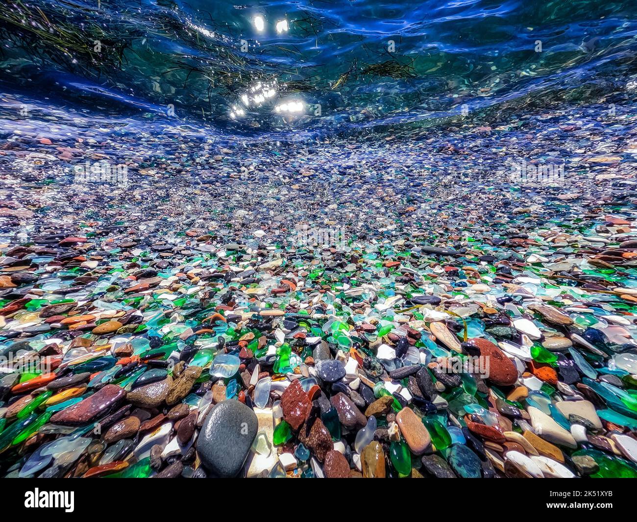 Beautiful underwater photo with natural polish textured sea glass and ...