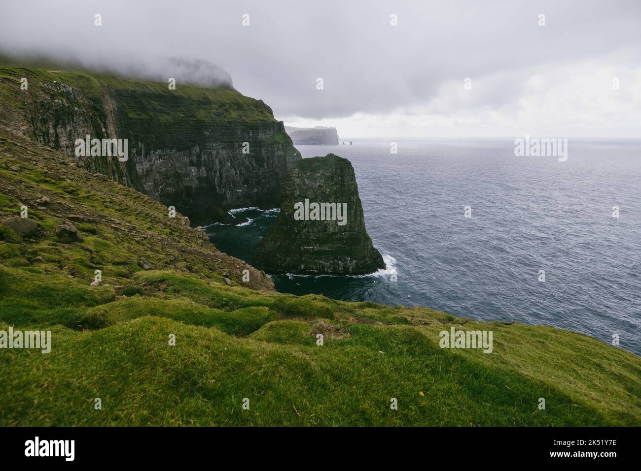 A mountain cliff hiking area from Gjovg in the Faroe Islands Stock ...