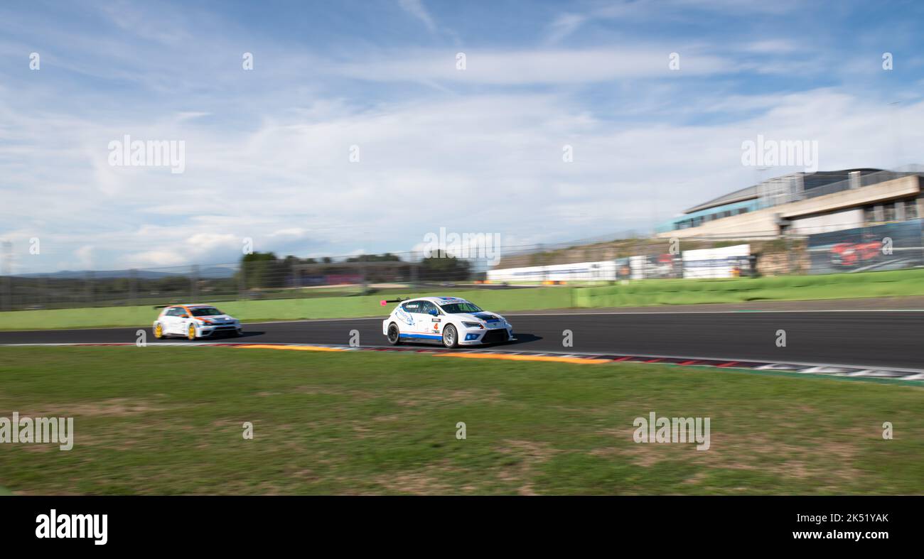Seat Leon Cupra racing car speed action on asphalt racetrack blurred ...