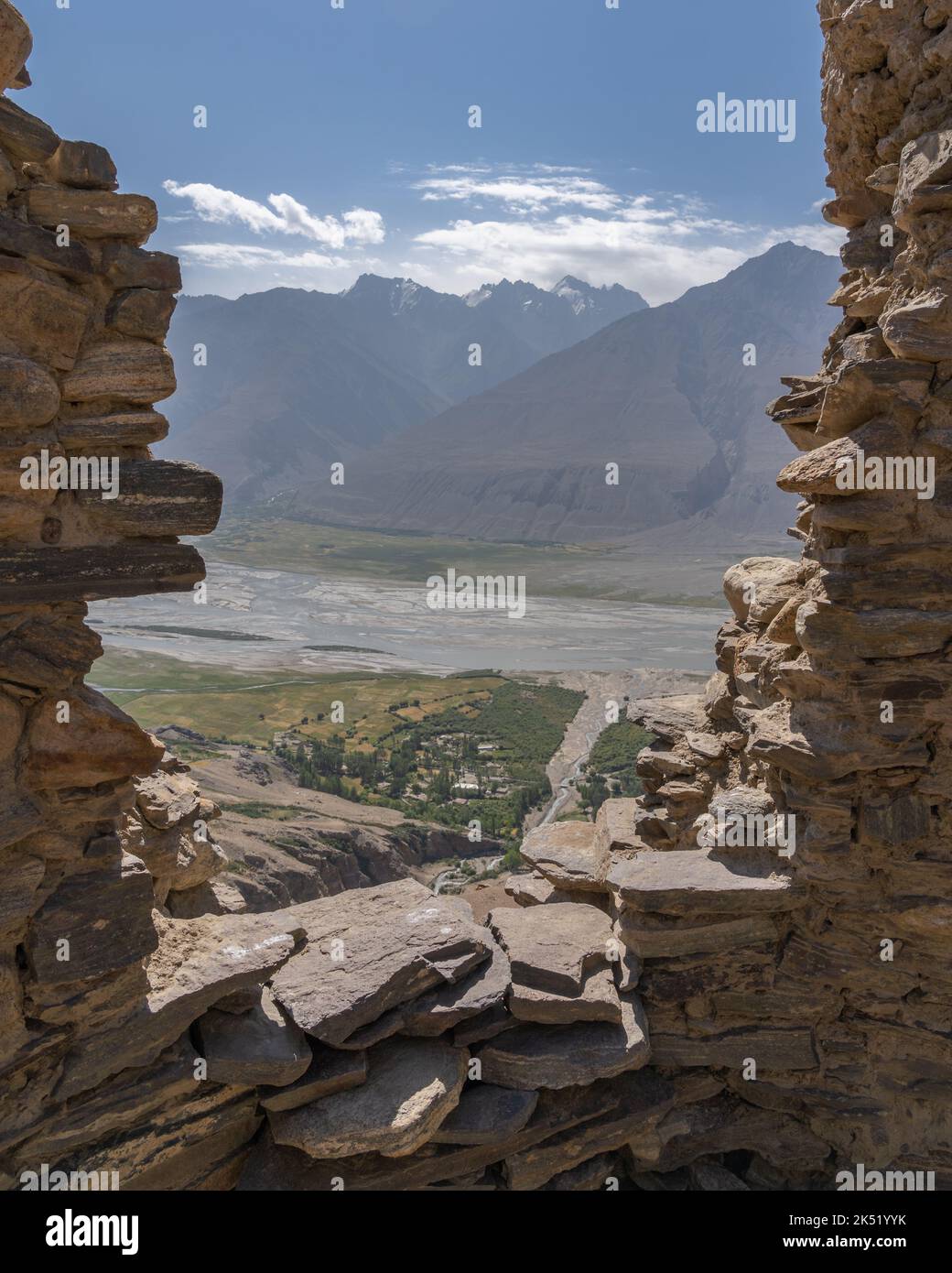 View on the Wakhan corridor in Panj river valley from the ruins of ...