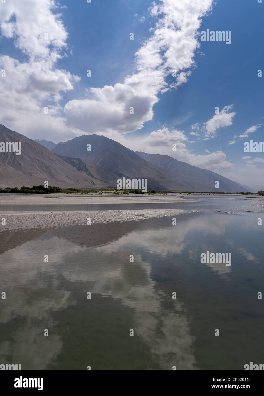 Scenic landscape view of the Panj river valley in the Wakhan corridor ...