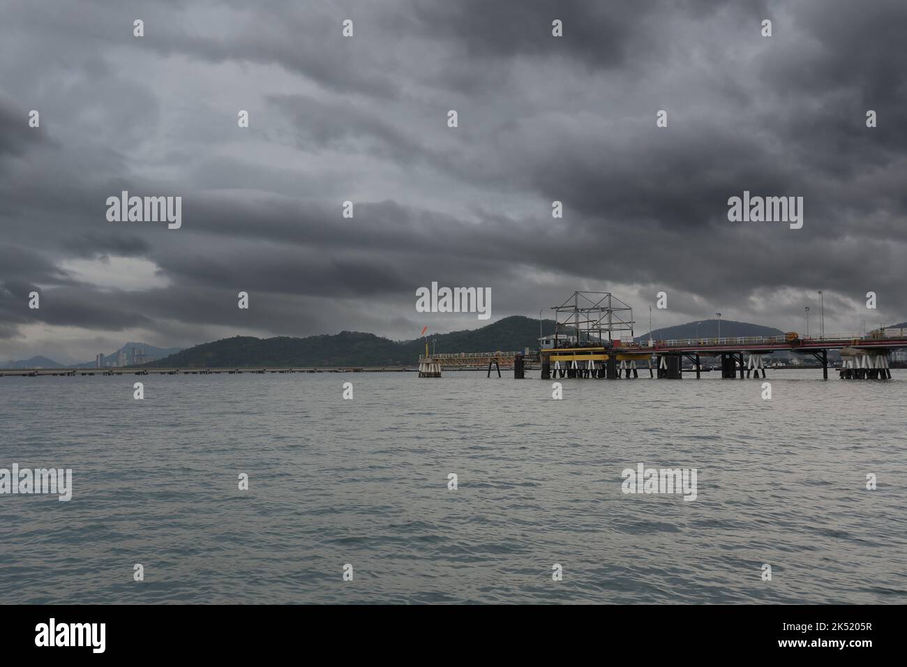 Deep sea port for loading and unloading oil into refineries, View of ...