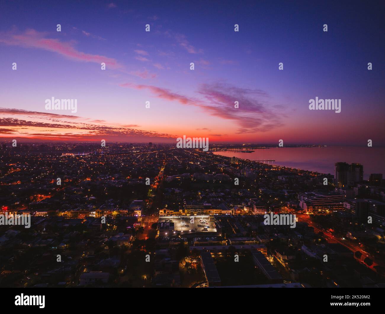 An aerial view of Melbourne cityscape during scenic sunrise Stock Photo ...