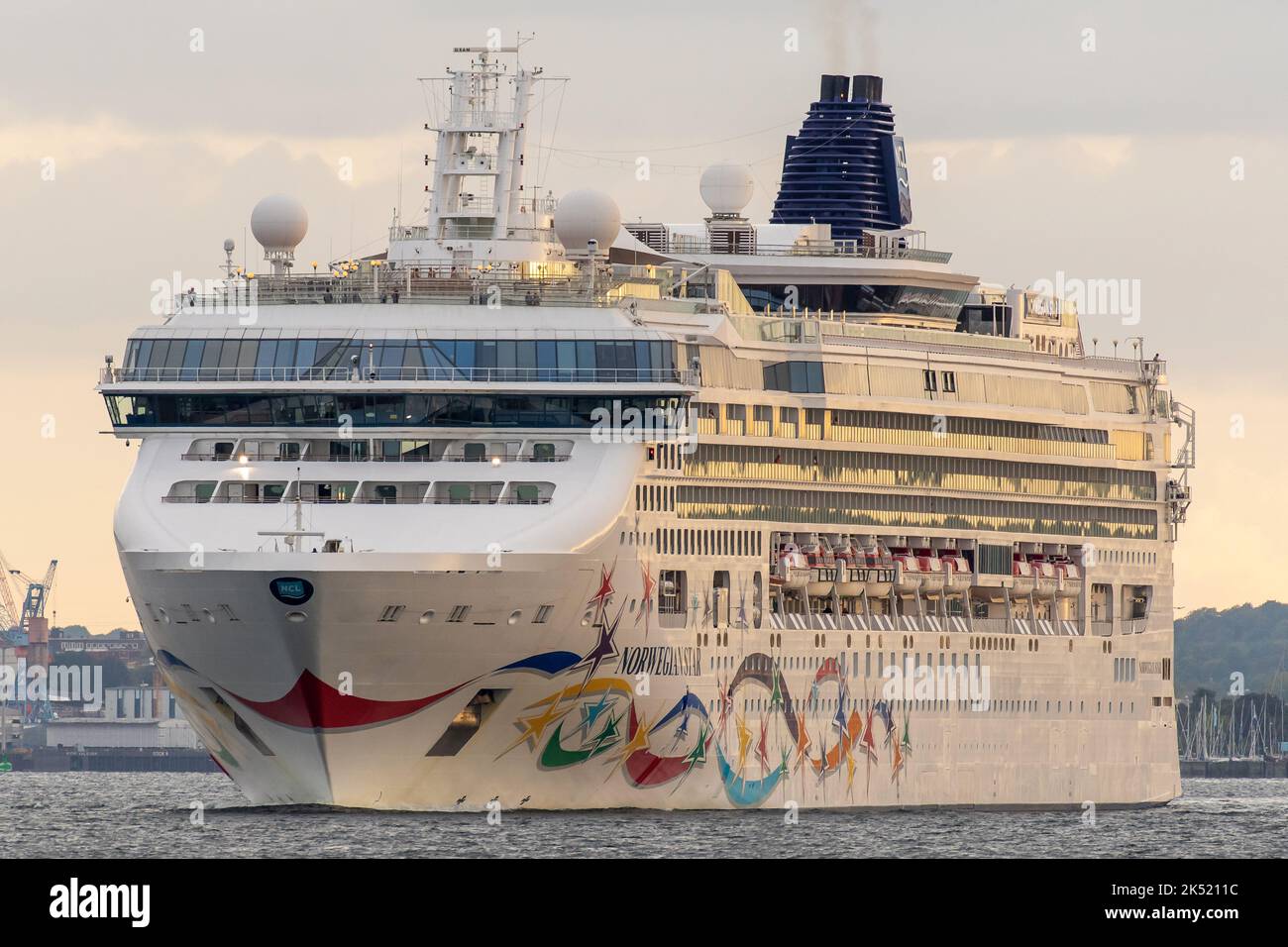 NCL's cruiseship NORWEGIAN STAR outbound from the port of Kiel after ...