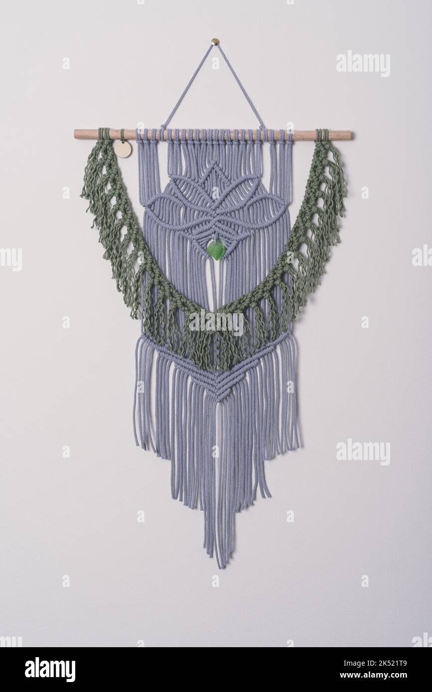 iris and green macramé wall hanging fiber art decoration with lotus ...