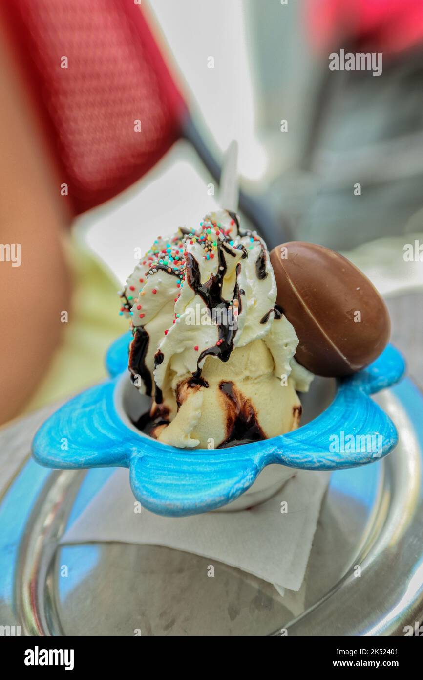 Delicious sundae with a surprise egg and cream Stock Photo - Alamy
