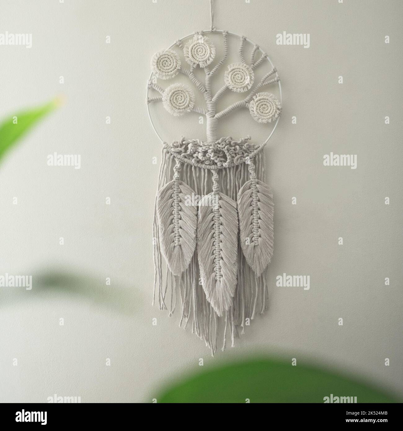 Tree of Life macrame handmade wall decoration with white leaves and ...