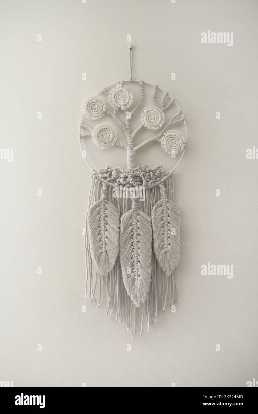 Tree of Life macrame handmade wall decoration with white leaves and ...