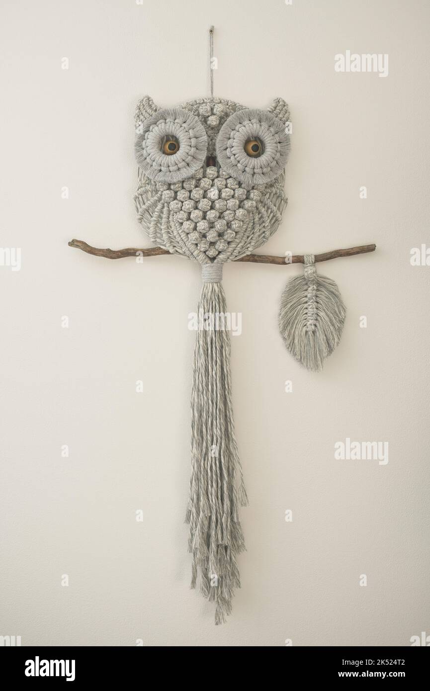 fine art macramé owl model on branch children's room wall decoration ...