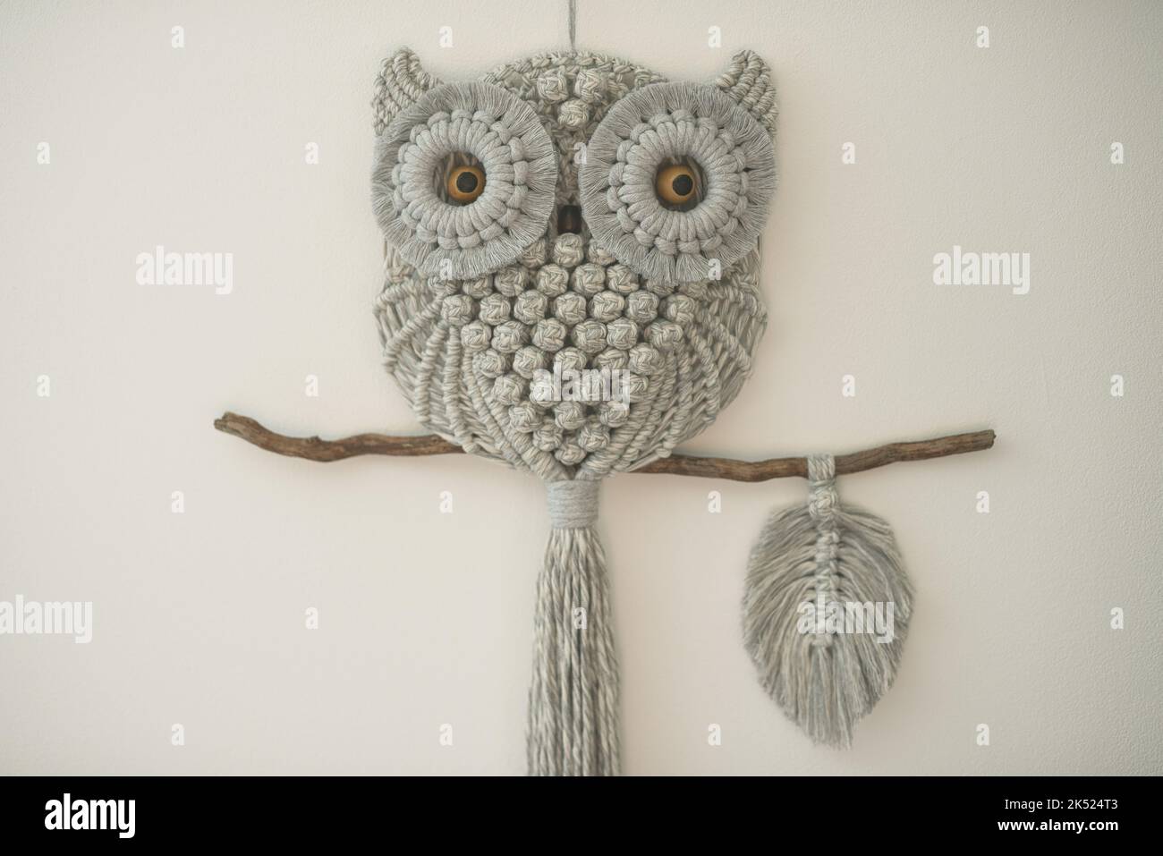 fine art macramé owl model on branch children's room wall decoration ...