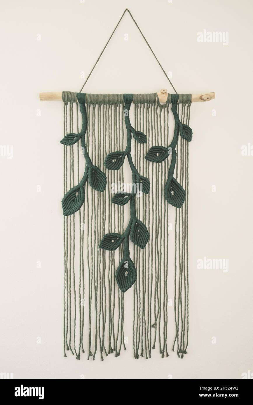 green leaf branch handmade macrame artistic wall hanging fiber art ...