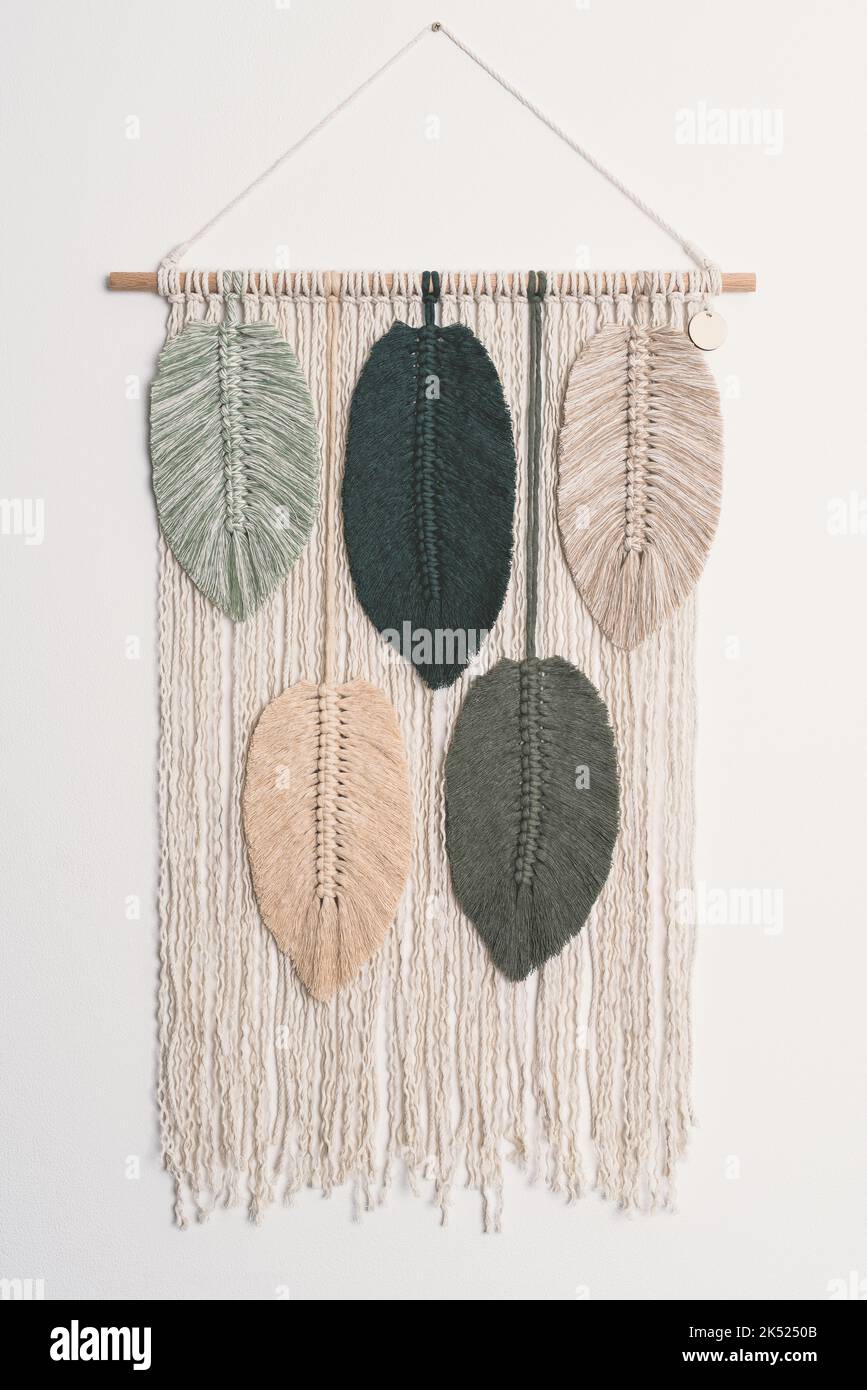 macrame handmade artistic wall hanging fiber art decoration leaf ...