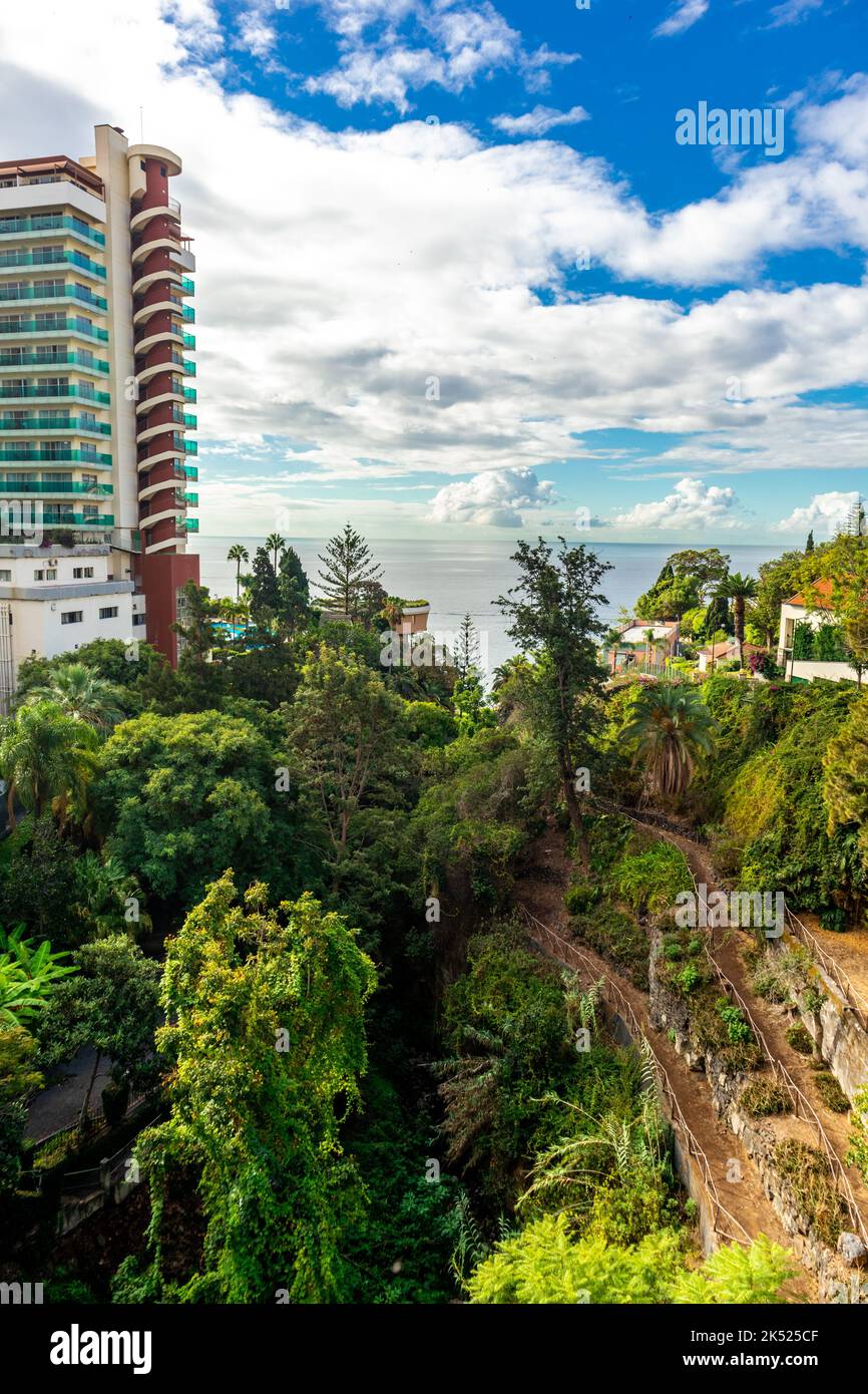 On the road in the romantic port city of Funchal on the Azores island ...