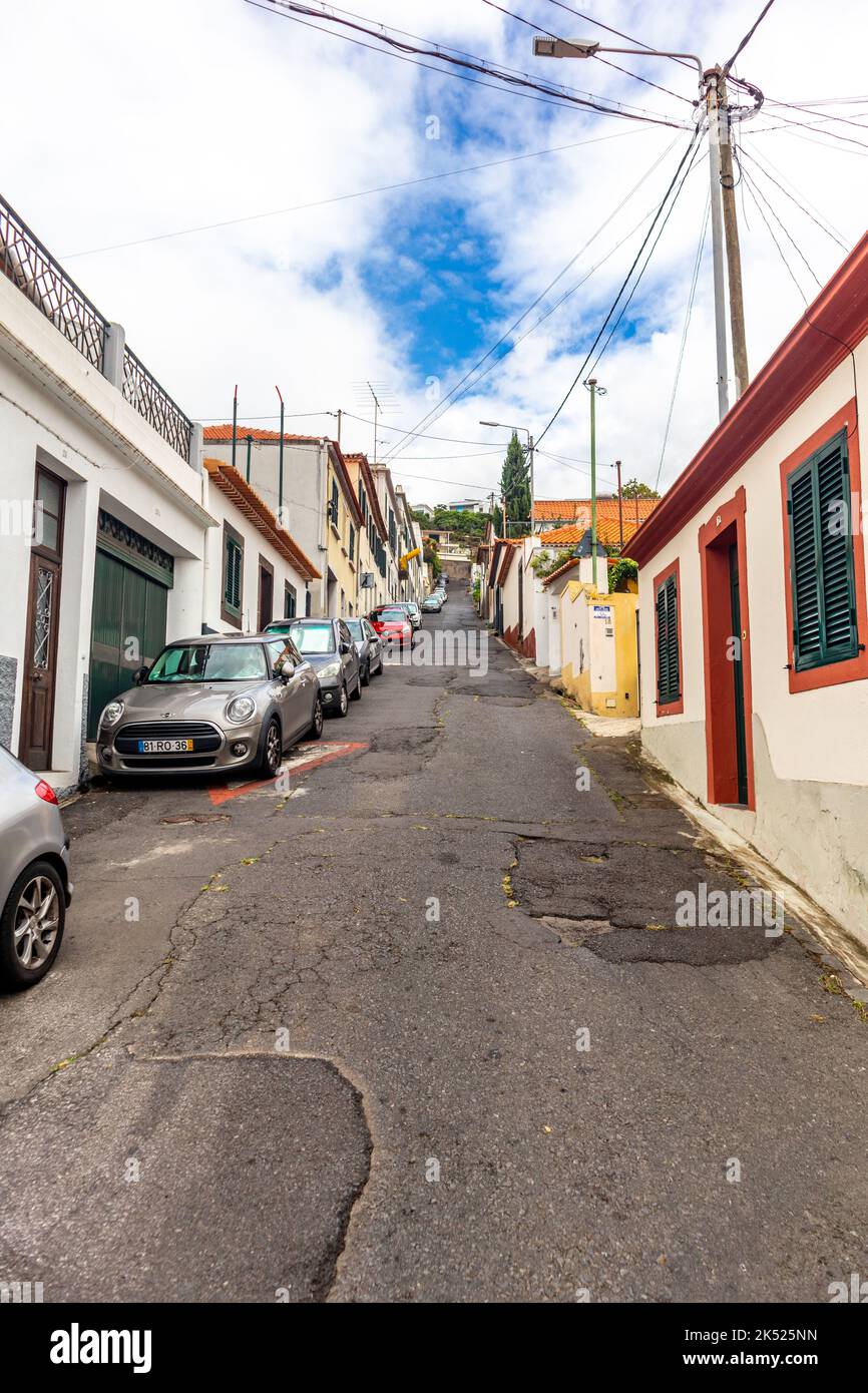 On the road in the romantic port city of Funchal on the Azores island ...
