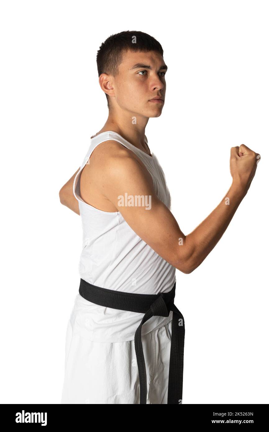 19 Year Old Teenage Boy Practacing a Karate Outside Body Block Stock ...