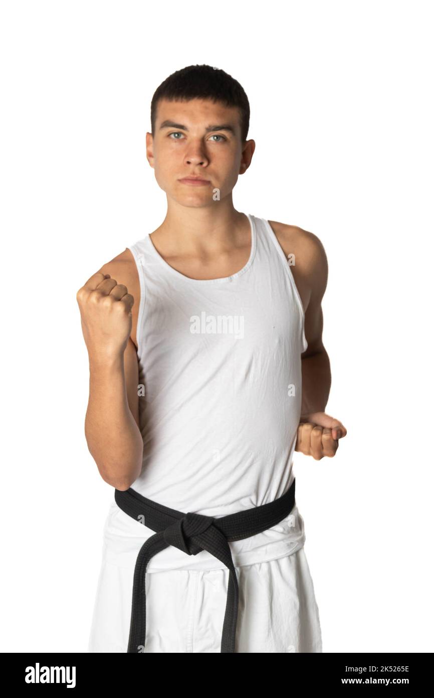 19 Year Old Teenage Boy Practacing a Karate Inside Body Block Stock ...