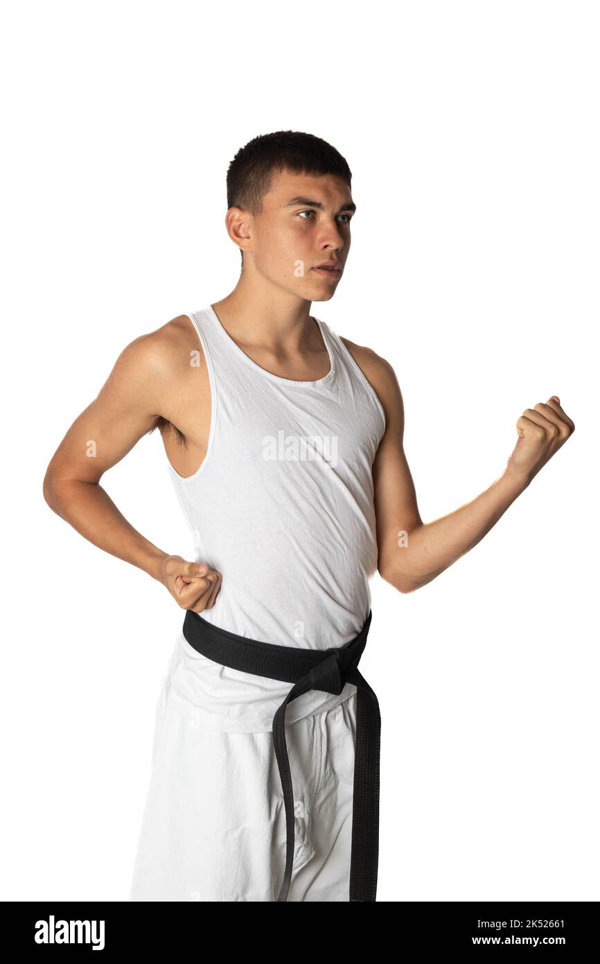 19 Year Old Teenage Boy Practacing a Karate Inside Body Block Stock ...