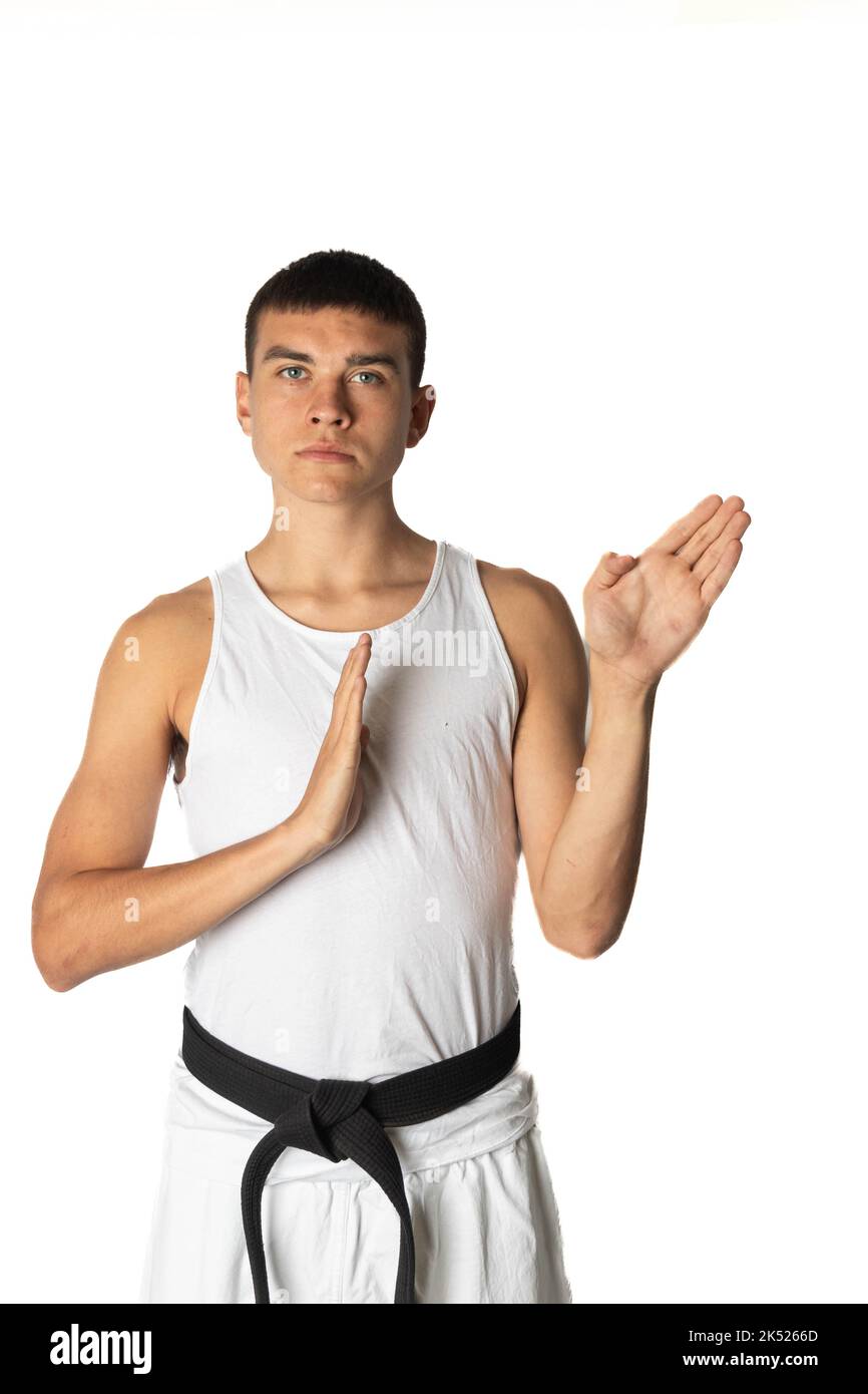19 Year Old Teenage Boy Practacing a Karate Open Hand Block Stock Photo ...