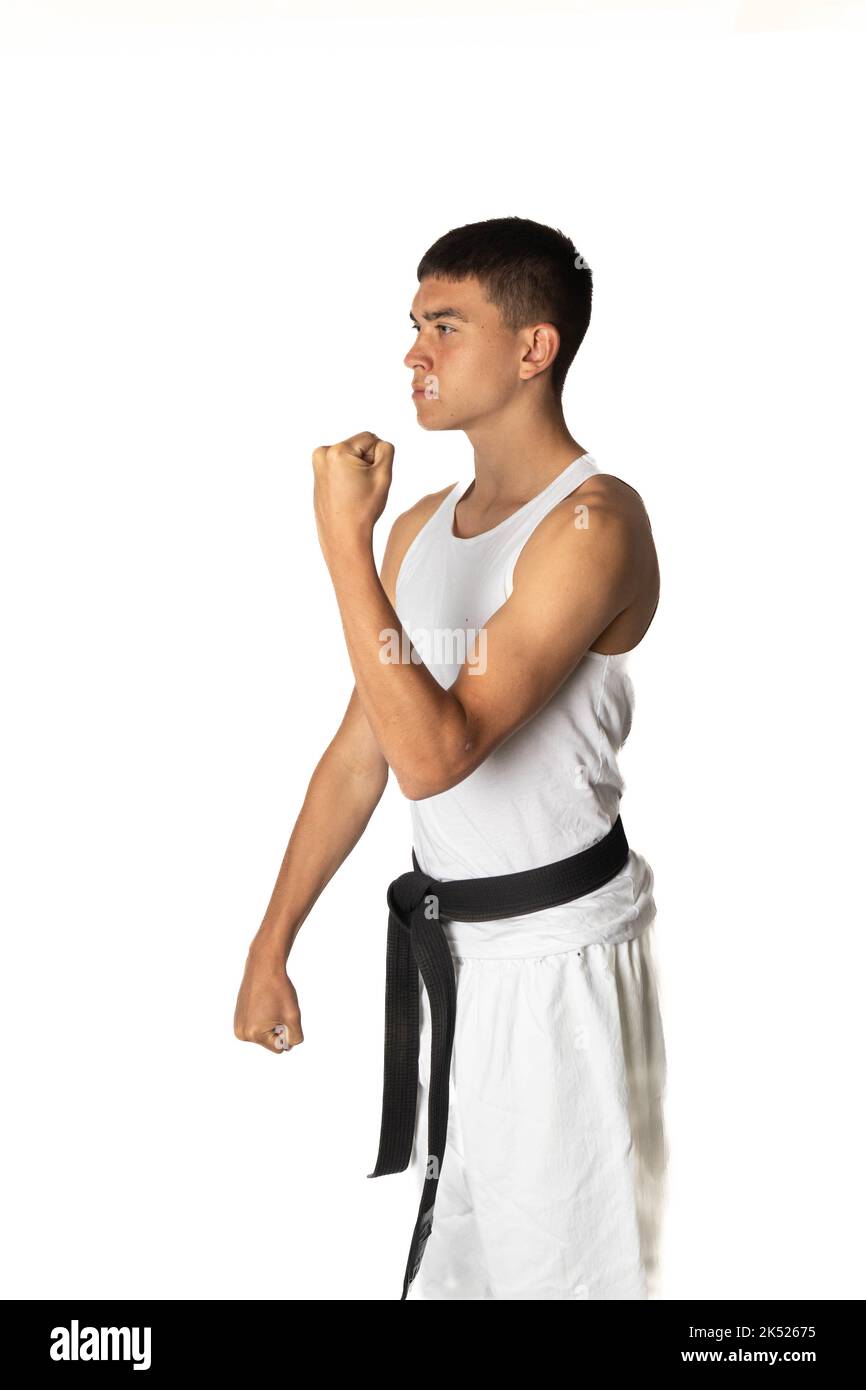 19 Year Old Teenage Boy Practacing a Karate Double Block Stock Photo ...