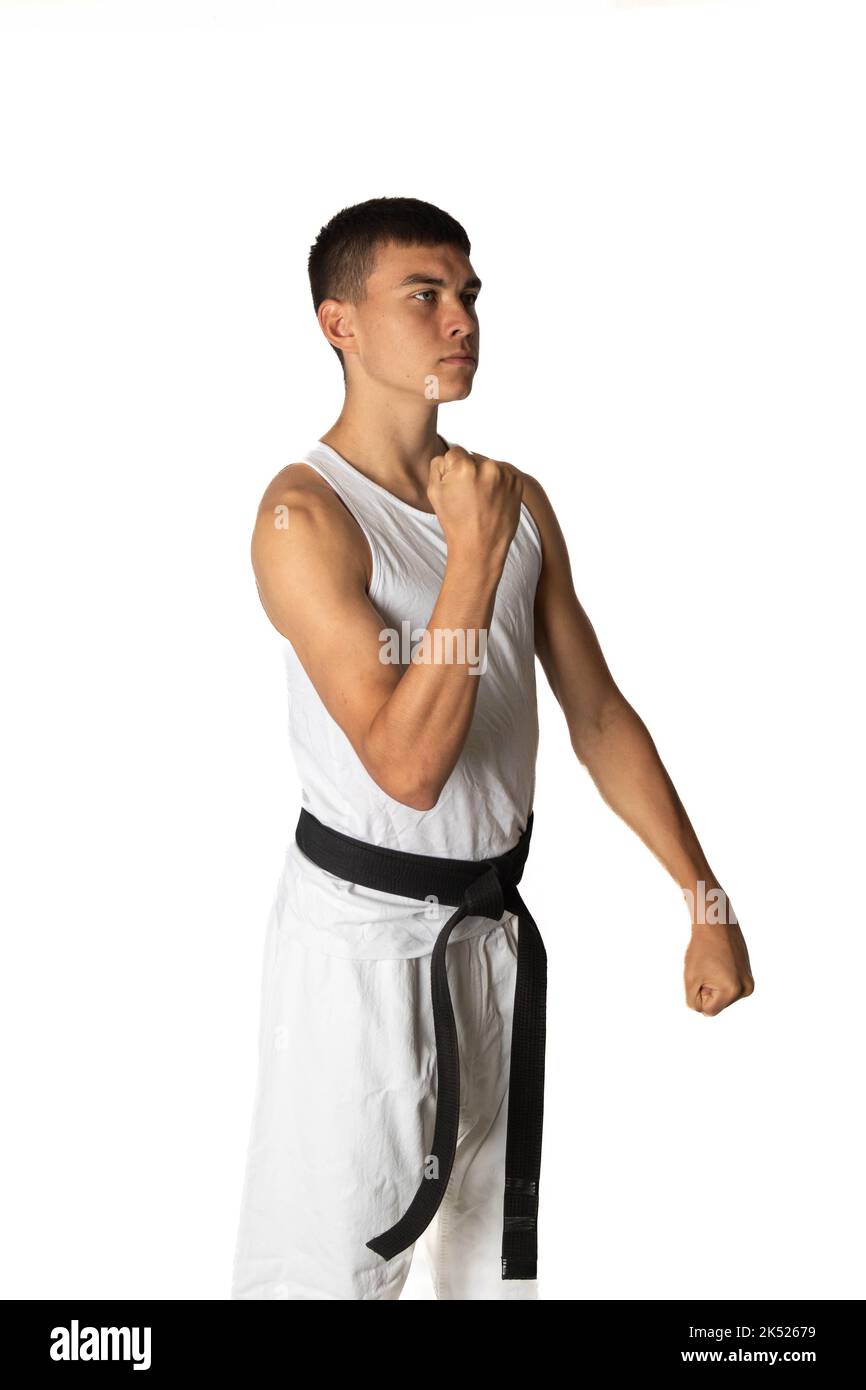 19 Year Old Teenage Boy Practacing a Karate Double Block Stock Photo ...