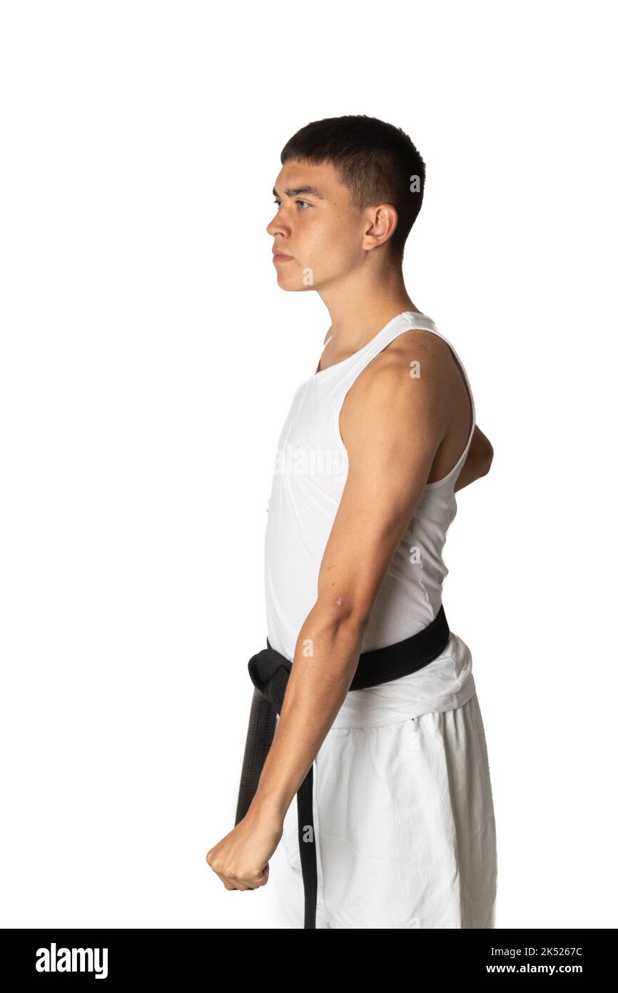 19 Year Old Teenage Boy Practacing a Karate Downward Block Stock Photo ...