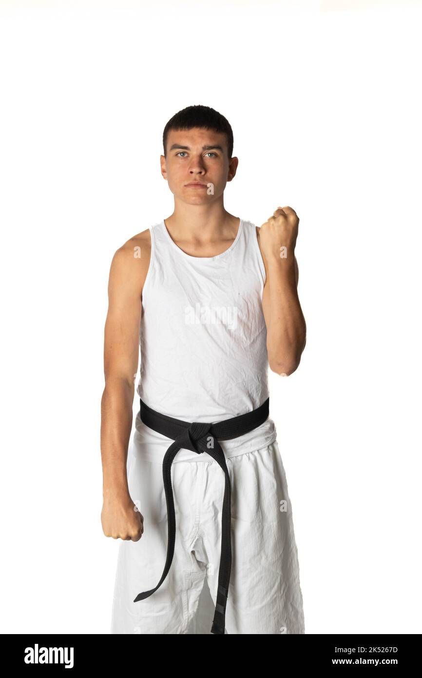 19 Year Old Teenage Boy Practacing a Karate Double Block Stock Photo ...