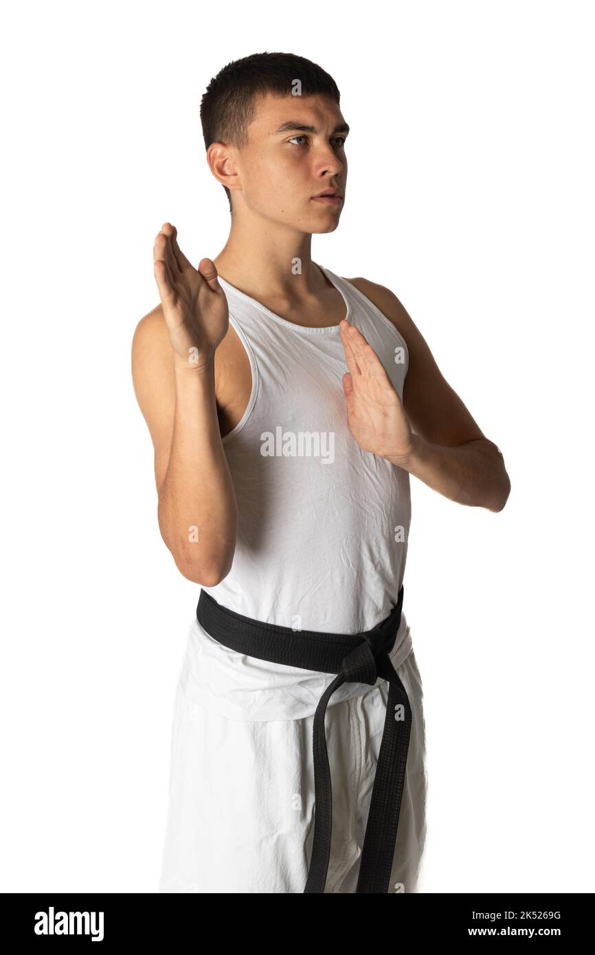 19 Year Old Teenage Boy Practacing a Karate Open Hand Block Stock Photo ...