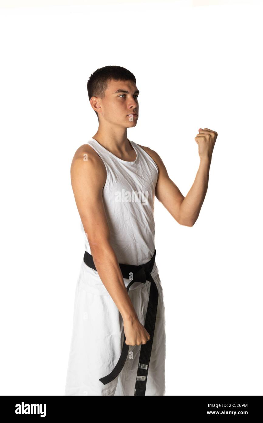 19 Year Old Teenage Boy Practacing a Karate Double Block Stock Photo ...