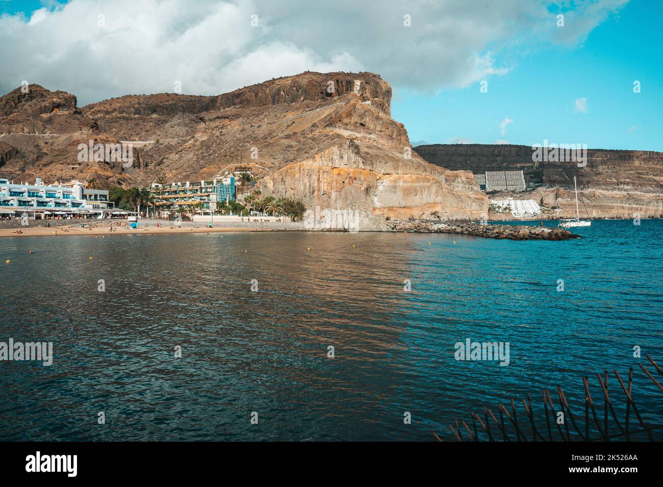 Constructions on volcanic cliffs near the ocean in Gran Canaria, Canary ...