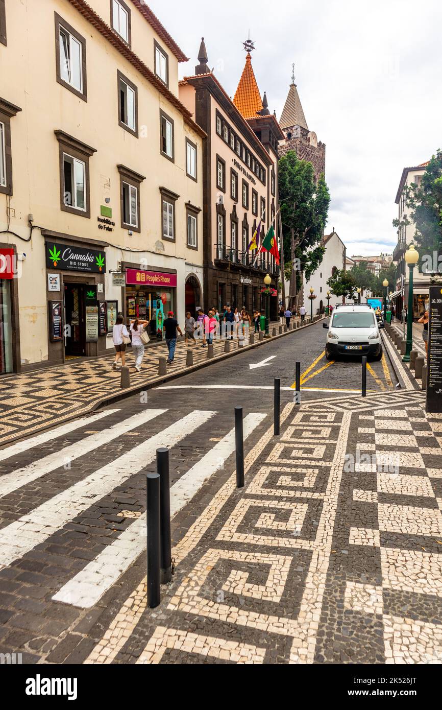 On the road in the romantic port city of Funchal on the Azores island ...