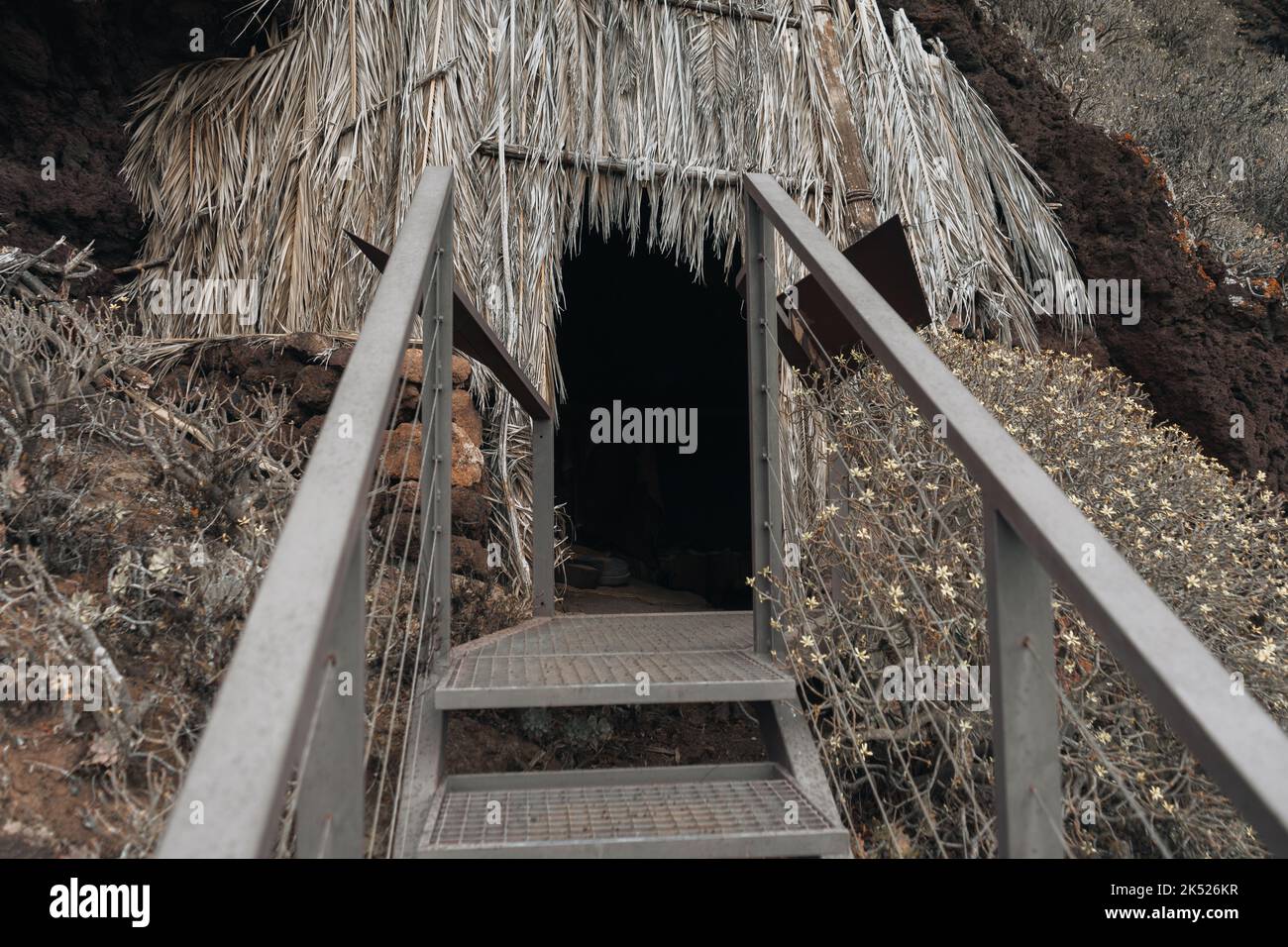 Antique barn reconstruction with tanned hides and pottery, made of hay ...