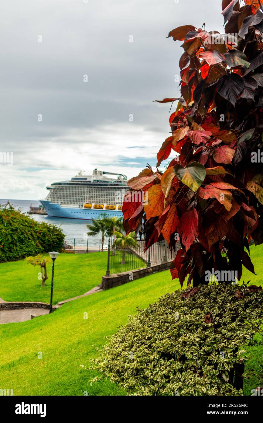 On the road in the romantic port city of Funchal on the Azores island ...