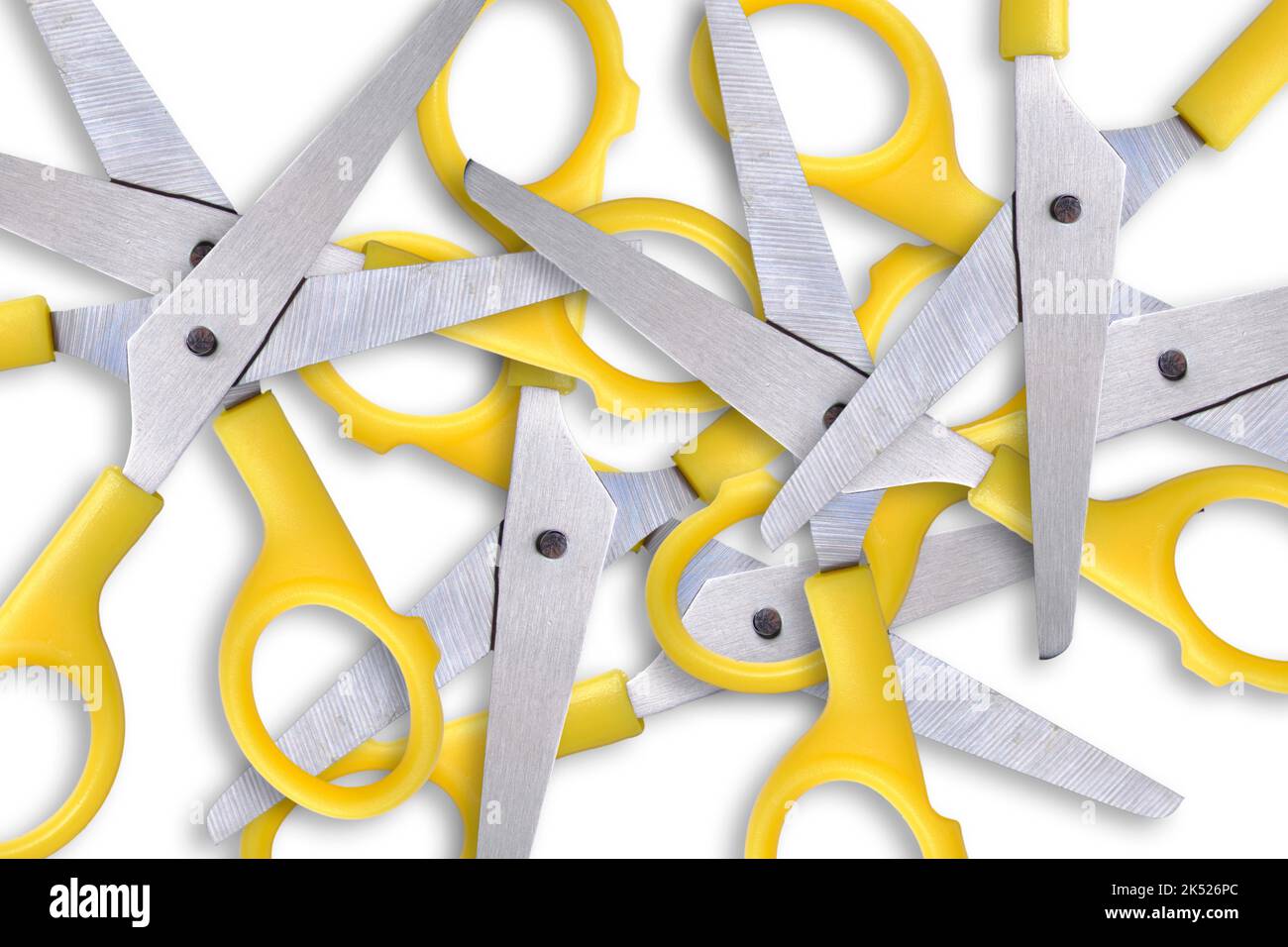 Abstract background lot of children stationery scissors white ...