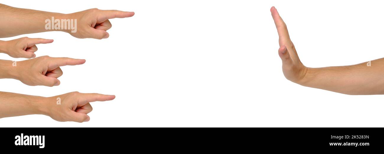 Hands white background.Concept accusation and denial, attack and ...