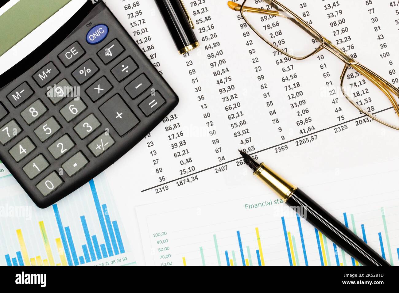 Top view office table desk. Financial report. Flat lay. Workspace with ...