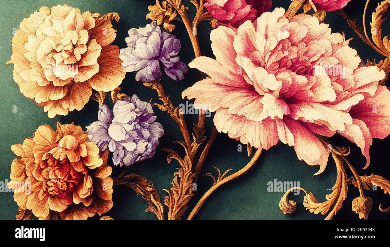 An illustration of a rococo floral tetradic color Stock Photo - Alamy