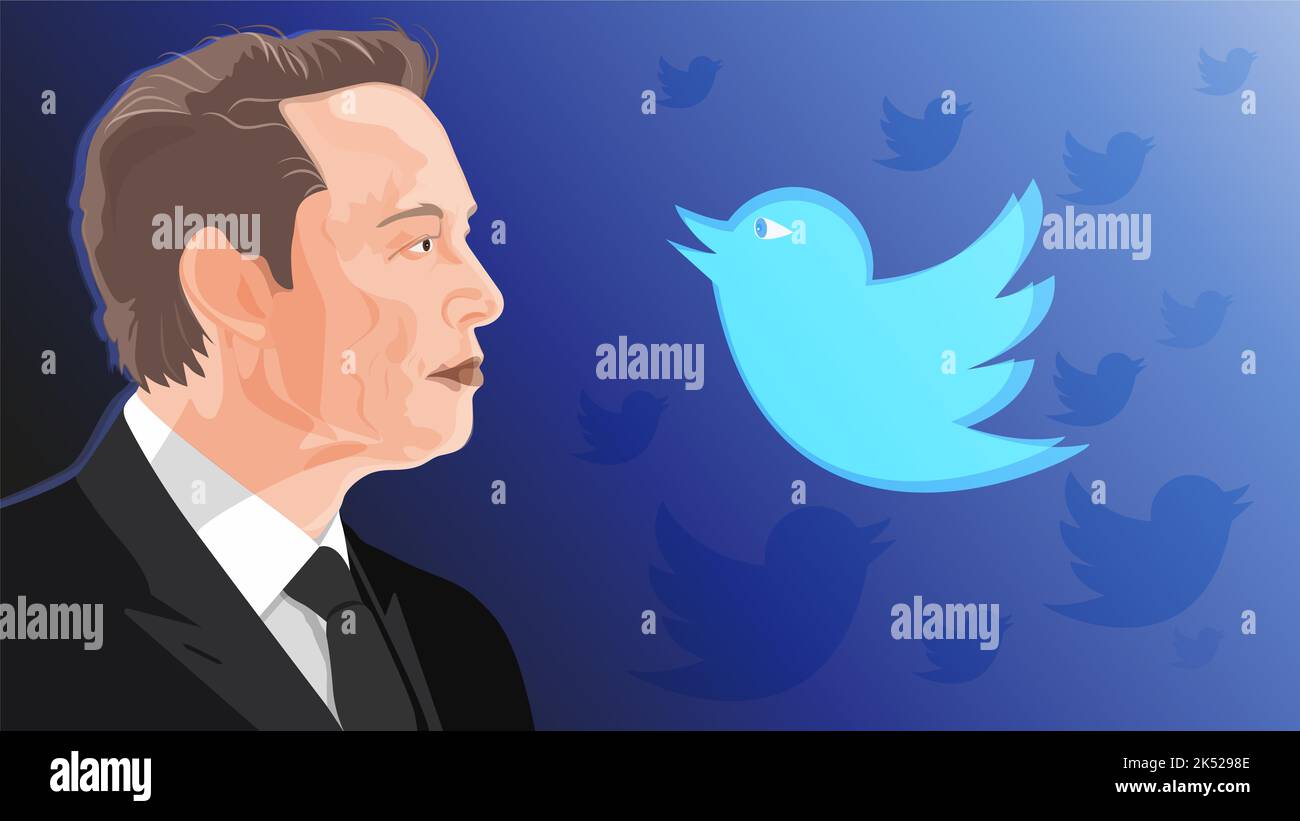 Elon Musk plans to buy Twitter. Editorial illustration of Elon Musk's ...