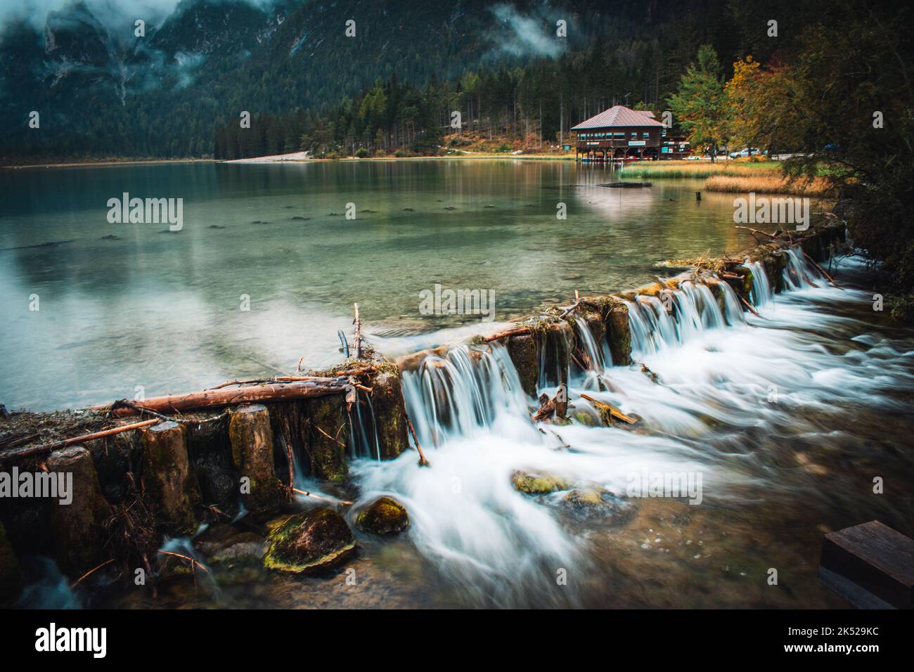 fantastic view on the dobbiaco lake Stock Photo - Alamy