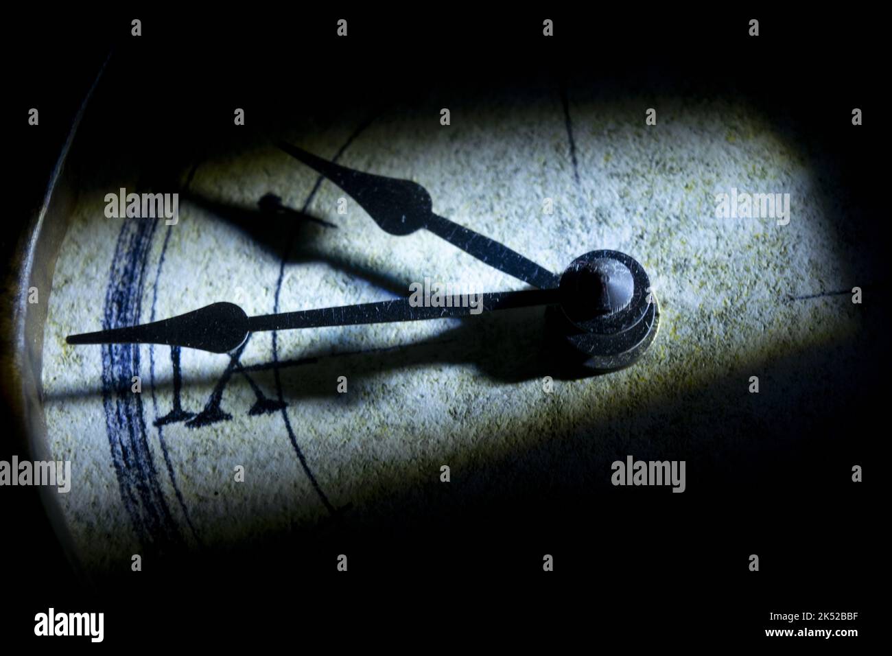 detail of the time in an old clock face with the roman numbers ...