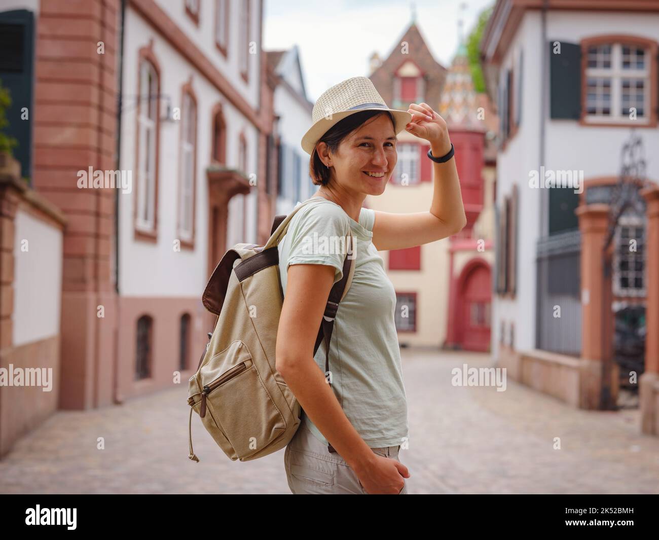 travel to summer Europe young asian woman. Woman having a great ...