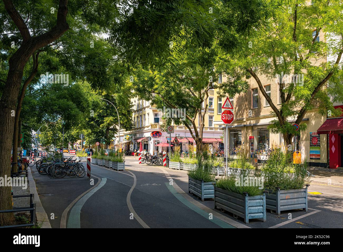 Berlin, Germany - July 17, 2022: A dedicated cycle lane separated from ...