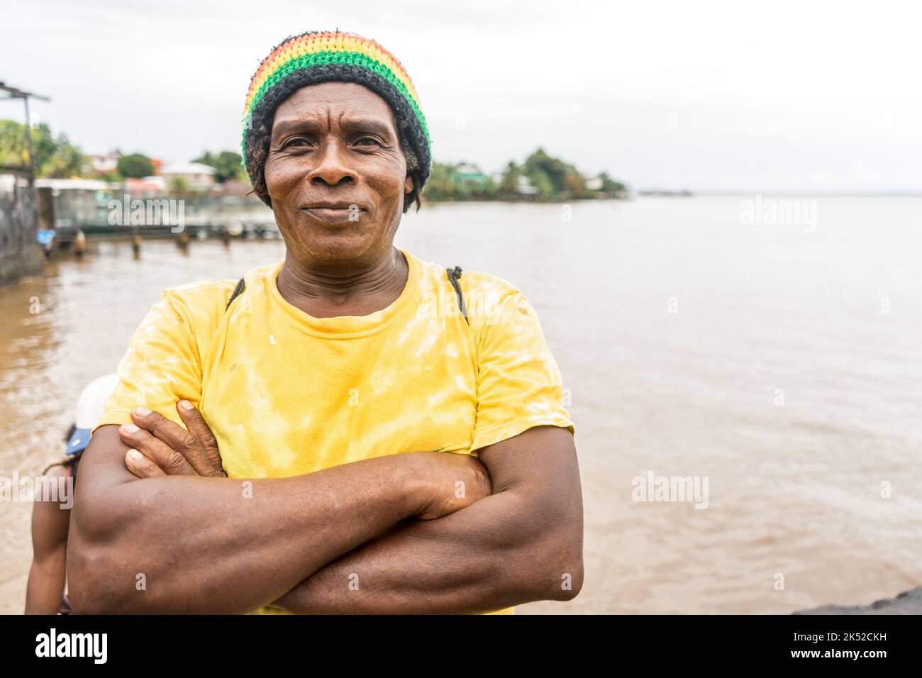 Black man originally from the caribbean of central america on the pier ...