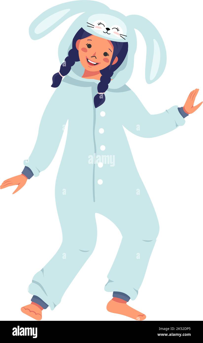 Girl in carnival rabbit costume. Children pajama party. Kid wearing ...