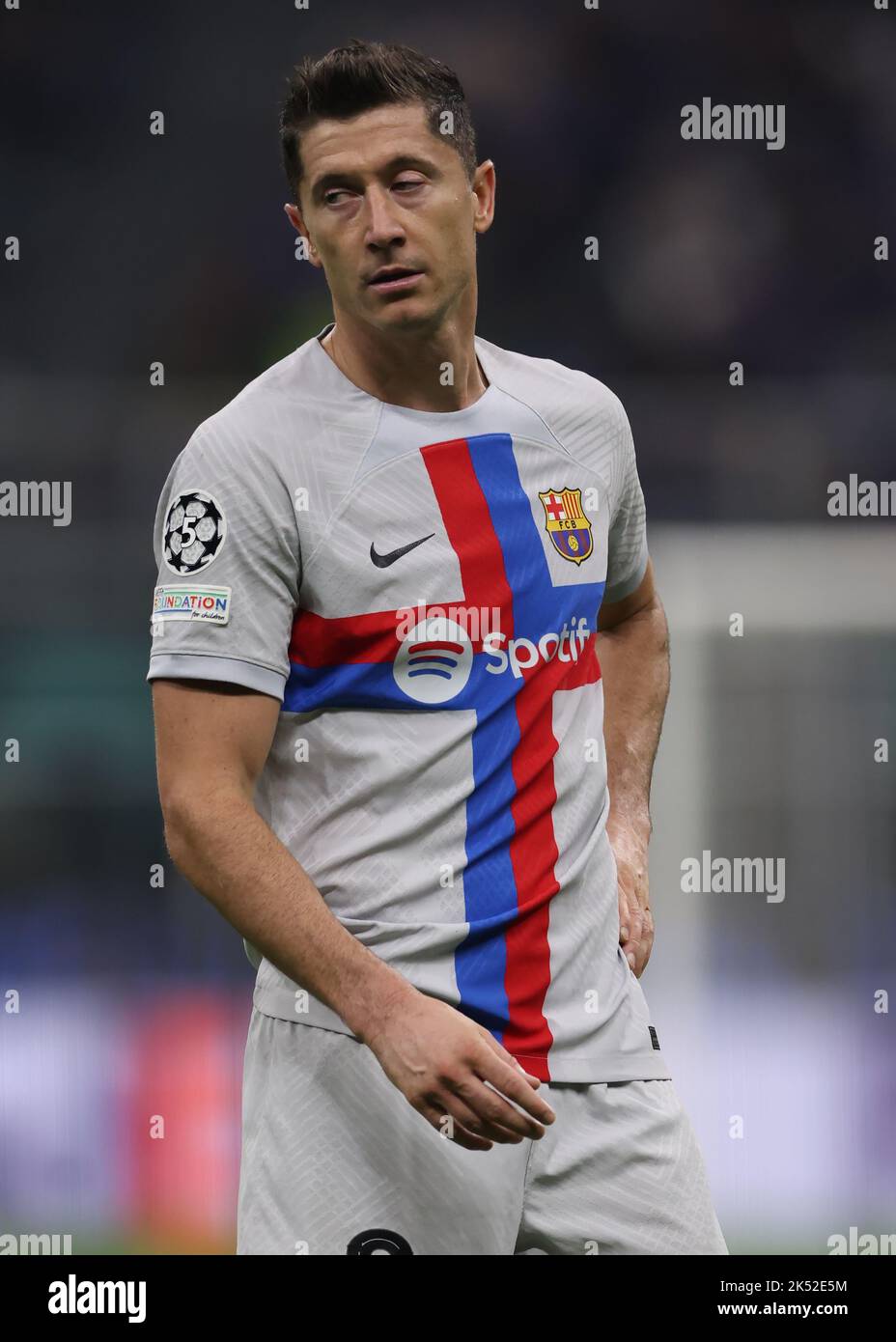 Milan, Italy, 4th October 2022. Robert Lewandowski of FC Barcelona ...