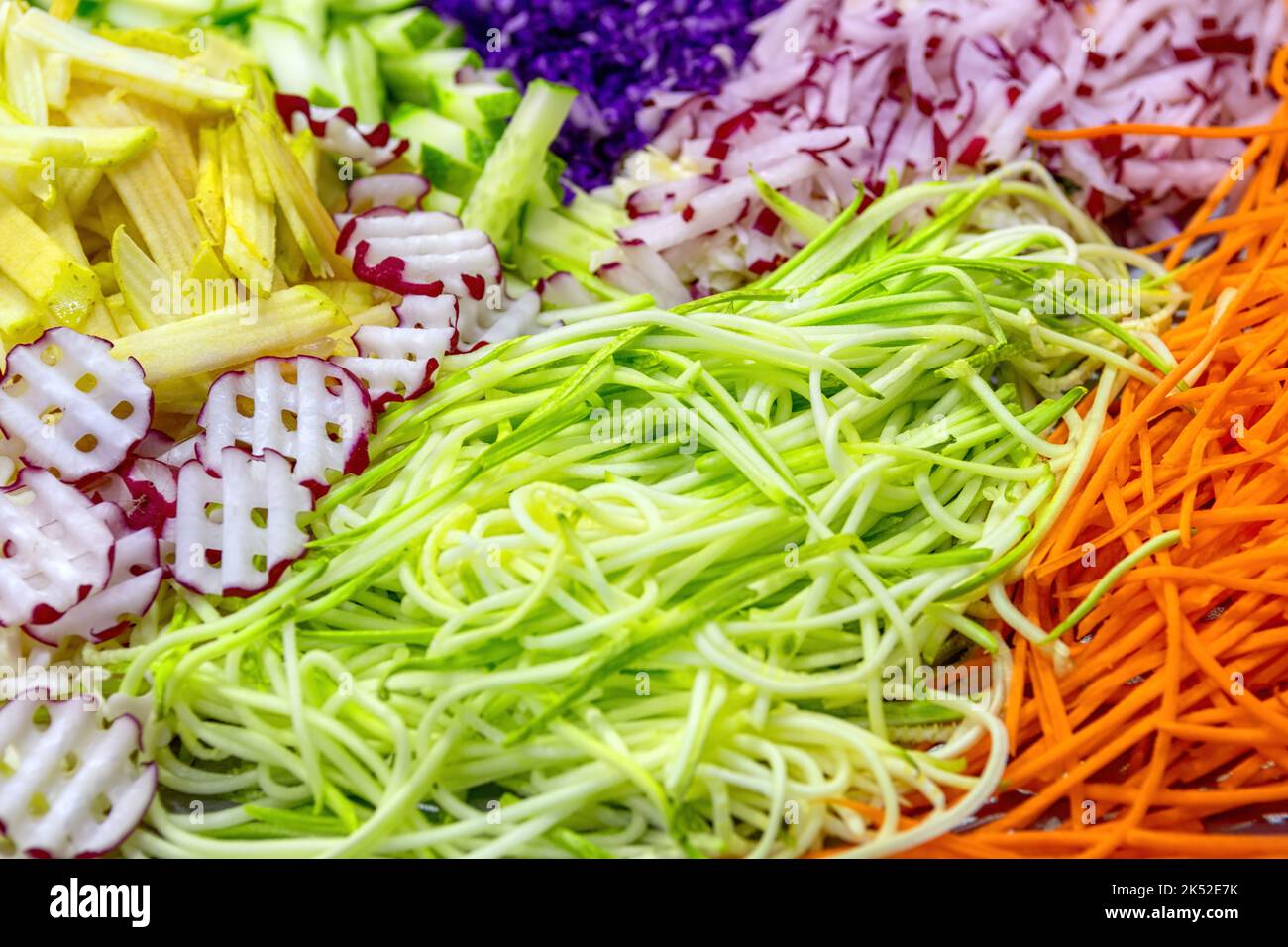 Fresh various grated vegetables as salad ingredients top view. Healthy ...