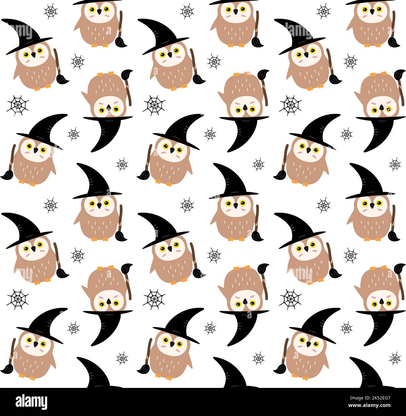 Vector seamless pattern of flat hand drawn Halloween witch owl isolated ...