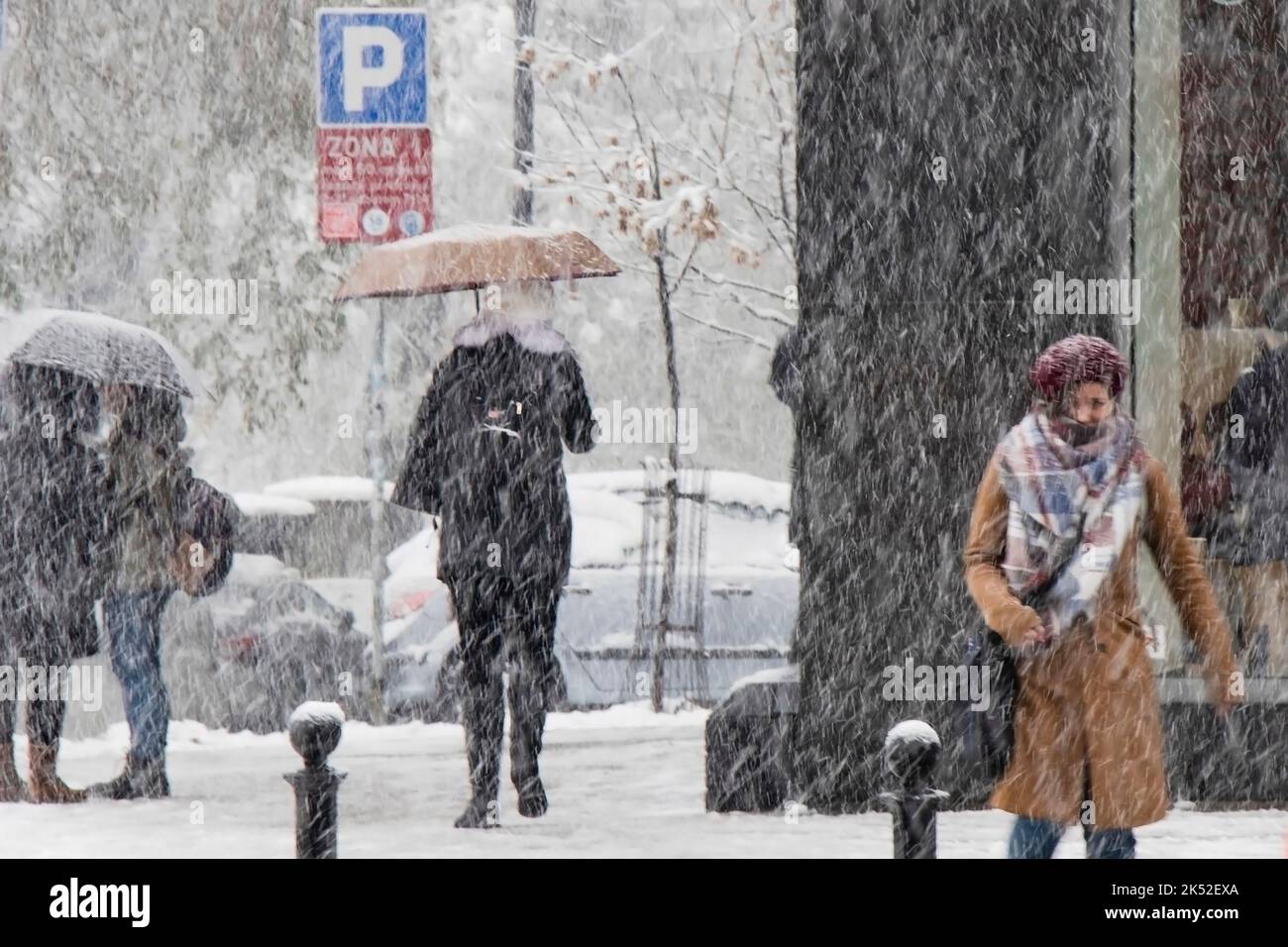 Belgrade, Serbia - December 15, 2018: Pedestrians walking city street ...