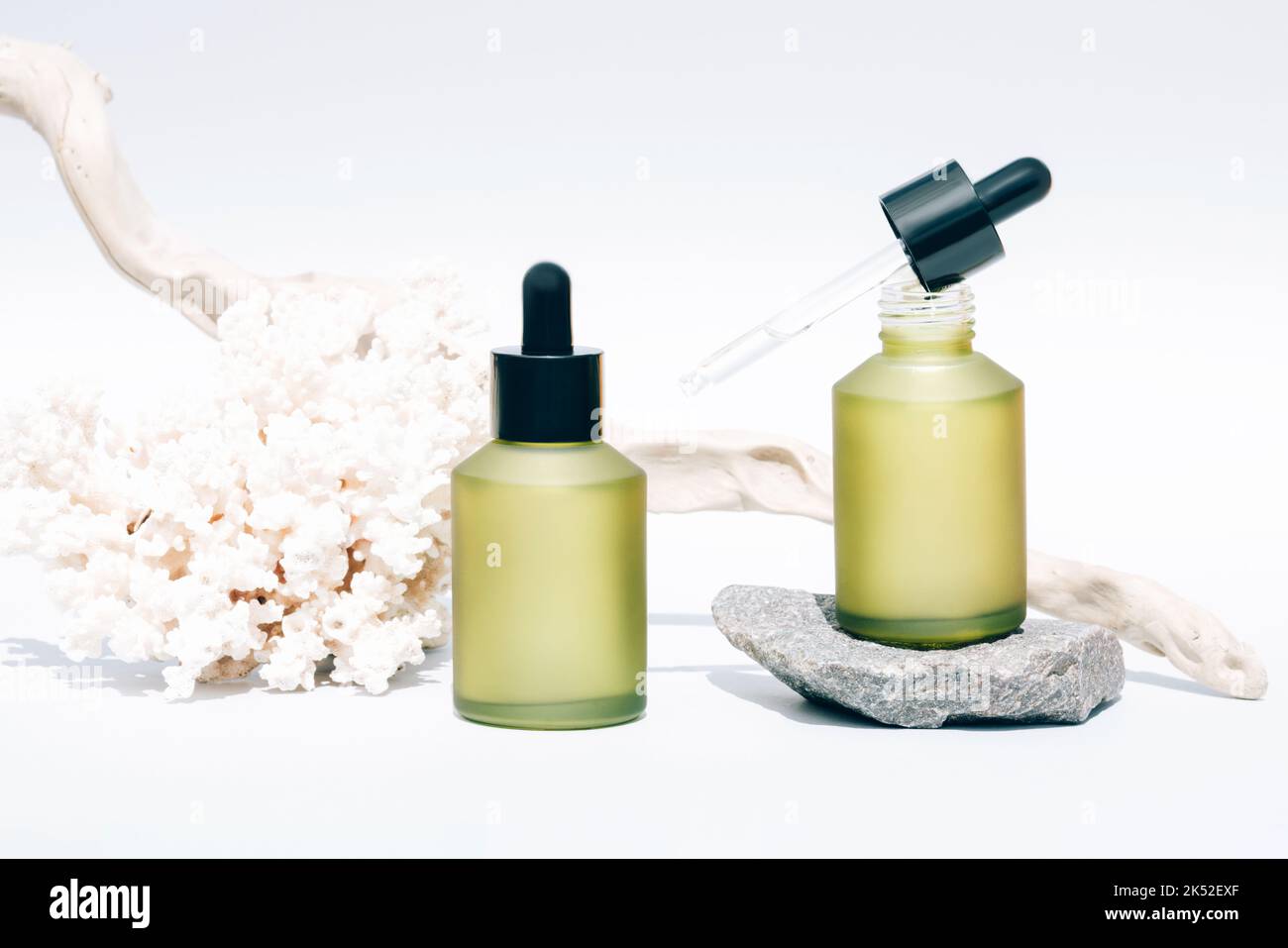 Cosmetic oil with natural Dead Sea minerals in green matte dropper ...